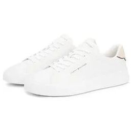 Sneaker Tommy Hilfiger "TH COURT LTH DETAIL ESS", Herren, Gr. 44, wei&szlig;, beige, Leder, Lederimitat, unifarben mit Farbeinsatz, Schuhe Sneaker, Freizeitschuh, Halbschuh, Schn&uuml;rschuh mit seitlichem Logoschriftzug