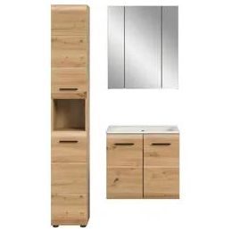 Badezimmer-Set Welltime, artisan oak nb, B:105cm H:185cm T:46cm, Holzwerkstoff, MDF, Kastenm&ouml;bel-Sets, Florenz, Badkombination 4-tlg., Artisan Oak NB, inkl. Waschbecken