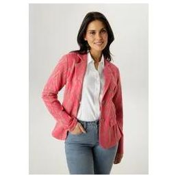 Kurzblazer Aniston SELECTED, Damen, Gr. 40, rosa (beige, koralle), Jersey, Obermaterial: 67% Polyester, 31% Viskose, 2% Elasthan, gemustert, figurbetont h&uuml;ftlang, Blazer Kurzblazer, in trendy Jacquard-Qualit&auml;t - NEUE KOLLEKTION
