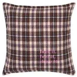 Dekokissen Pad "TARTAN, Made in Europe", braun, pink, kariert, B:45cm L:45cm, Polyester, Dekokissen_Sitzkissen_Kissenh&uuml;llen, Kissenh&uuml;lle ohne F&uuml;llung, Karo-Design, 1 St&uuml;ck, 45x45 cm