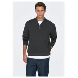 Only & Sons Troyer ONLY & SONS "ONSTING LIFE REG HALF ZIP KNIT NOOS", Herren, Gr. M, dunkelgrau melange, Strick, Obermaterial: 100% Baumwolle, meliert, regular fit normal, ohne Ausschnitt, B&uuml;ndchen, Pullover Troyer, Baumwolle, regular fit