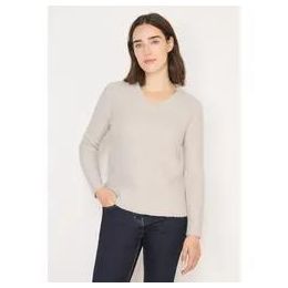 V-Ausschnitt-Pullover Cecil, Damen, Gr. L (42), light greige, Stoff, 79% Polyester, 19% Baumwolle, 2% Elasthan, unifarben, normal normal, V-Ausschnitt, Rippb&uuml;ndchen, Pullover, mit V-Ausschnitt