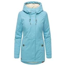 Winterjacke Ragwear "Monadena Parka YOUMODO", Damen, Gr. L (40), himmelblau, Obermaterial: 68% Baumwolle, 32% Nylon. Innenfutter: 100% Polyester. Wattierung: 100% Polyester, figurbetont Po-bedeckend, hoch geschlossener Ausschnitt, verstellbar Rippstrickb&uuml;ndchen mit Druckknopf, Jacken Winterjacke, Warmer Kurzmantel mit Kapuze