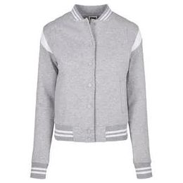 Collegejacke Urban Classics "Urban Classics Damen Ladies Organic Inset College Sweat Jacket", Damen, Gr. 5XL, grau, wei&szlig;, 100% Baumwolle, unifarben, normal, amerikanischer Ausschnitt, Jacken Collegejacke