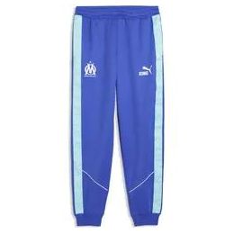 Sporthose Puma "Olympique de Marseille KING Anthem Hose Herren", Herren, Gr. L, Normalgr&ouml;&szlig;en, blau (royal sapphire team aqua blau), Obermaterial: 37% Baumwolle, 63% Polyester. Taschenfutter: 100% Polyester. Rippe: 93% Polyester, 7% Elasthan. Besatz: 100% Polyester, slim fit, Hosen Sporthose