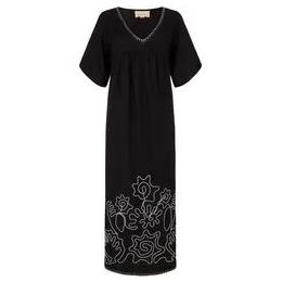 Midikleid RAFFYA "Candy Tabard Embroidered Hem Maxi Dress Damen", Damen, Gr. 38, Normalgr&ouml;&szlig;en, schwarz, 100% Baumwolle, Kleider Midikleid