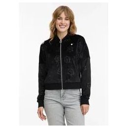 Sweatjacke Ragwear "DORON VELVET", Damen, Gr. L, schwarz, Samt, Obermaterial: 94% Polyester, 6% Elasthan, gemustert, normal, Rundhals, Sweatjacken Sweatjacke, weiche Samt Optik