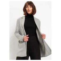 Jerseyblazer bonprix "Langer Jersey-Blazer mit Taschen", Damen, Gr. 44, grau (hellgrau meliert), Obermaterial: 67% Polyester, 33% Viskose. Futter: 100% Polyester, loose fit, Blazer, mit Reverskragen, lockere Passform, aus Viskose und Polyester