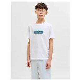 Jack & Jones T-Shirt JACK & JONES JUNIOR "JCOFUSION DOTS PRINT TEE SS CN JNR", Jungen, Gr. 128, hellwei&szlig;, Single Jersey, Obermaterial: 100% Baumwolle, bedruckt, regular fit normal, Rundhals, Shirts T-Shirt