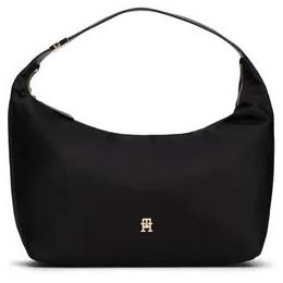 Hobo Tommy Hilfiger "TH GO HOBO NYLON", Damen, Gr. B/H/T: 34cm x 20cm x 16cm, schwarz, Textil, Taschen Hobo, Damen Abendtasche, Tragetasche mit goldfarbenen Details