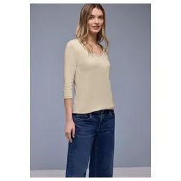3/4-Arm-Shirt Street One "Style ADA", Damen, Gr. 44, cotton beige, Jersey, Obermaterial: 50% Baumwolle, 50% Modal. Futter: 100% Baumwolle, unifarben, normal h&uuml;ftbedeckend, herzf&ouml;rmiger Ausschnitt, Shirts 3/4-Arm-Shirt, mit Herzausschnitt