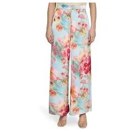 Marlene-Hose Vera Mont "Damen mit Blumenprint", Damen, Gr. 38, Normalgr&ouml;&szlig;en, blau, ros&eacute;, Satin, Obermaterial: 100% Polyester, weit lang, Hosen