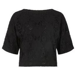 T-Shirt RAFFYA "Opal Broderie Anglaise Split Open Blouse. Damen", Damen, Gr. 38, schwarz, 100% Baumwolle, normal normal, Rundhals, Shirts T-Shirt
