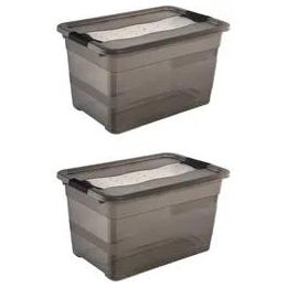 Aufbewahrungsbox keeeper "Cornelia, 2er Set, 52 L, 59,5 x 39,5 x 34 cm", crystal grau, B:59,5cm H:34cm T:39cm, Kunststoff, Aufbewahrungsboxen, Aufbewahrungsbox, durch Clips verschlie&szlig;bar, Griffe am Boden