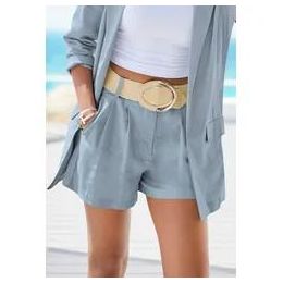 Webshorts Lascana, Damen, Gr. 44, N-Gr, graublau, Web, Obermaterial: 55% Leinen, 45% Viskose, unifarben, gerade, Hosen, aus Leinen-Viskose-Mix