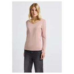 Langarmshirt Street One, Damen, Gr. 46, rosa (faded rose), Web, 50% Baumwolle, 50% Modal, unifarben, normal normal, V-Ausschnitt, abgesteppt, Shirts Langarmshirt, im soften Baumwoll-Mix