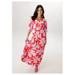 Maxikleid Aniston SELECTED, Damen, Gr. 48, N-Gr, rot, wei&szlig;, rosa, Single Jersey, Obermaterial: 95% Viskose, 5% Elasthan, bedruckt, gebl&uuml;mt, gemustert, gestreift, l&auml;ssig geschnitten lang, V-Ausschnitt, weit, Kleider Maxikleid, mit weiten, 3/4-langen &Auml;rmeln - NEUE KOLLEKTION