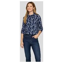 Langarmshirt Rabe, Damen, Gr. 52, pazifik, Web, Obermaterial: 62% Polyester, 34% Viskose, 4% Elasthan, bedruckt, normal h&uuml;ftbedeckend, Rundhals, Shirts Langarmshirt, mit grafischem Muster und gerafftem Kragen mit Kordelzug