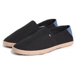 Espadrille Tommy Hilfiger "CORE HILFIGER ESPADRILLE TEXTILE", Herren, Gr. 44, schwarz, Baumwolle, unifarben mit Farbeinsatz, Schuhe Espadrille, Slipper, Schlupfschuh, Flats mit typischem Jutebezug