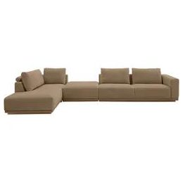 Wohnlandschaft Musterring, messing, B:395cm H:78cm T:202cm, 100% Polyester, Sofas, Wohnlandschaft, Anreihsofa mit Armlehne rechts, Eckteil links mit Kissen & Hocker