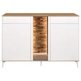 M&auml;usbacher Kommode M&Auml;USBACHER, wei&szlig; (ice wei&szlig; supermatt, asteiche), B:159cm H:103cm T:42cm, Sideboards, Kommode, Faro Sideboard 159 cm, inkl. Beleuchtung, Push to open, Metallf&uuml;&szlig;e