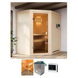 Sauna Karibu "Faurin", beige (natur), Saunaofen, externe Steuerung, 9 kW, Saunen, Ofen 9 KW externe Strg easy