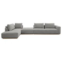 Wohnlandschaft Musterring, grau, B:395cm H:78cm T:202cm, 100% Polyester, Sofas, Wohnlandschaft, Anreihsofa mit Armlehne rechts, Eckteil links mit Kissen & Hocker