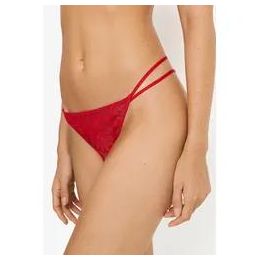 String LSCN BY LASCANA, Damen, Gr. 44/46, 1 Stk., rot, Spitze, Obermaterial: 87% Nylon, 13% Elasthan, unifarben, figurbetont, Unterhosen String, aus bl&auml;ttriger Spitze