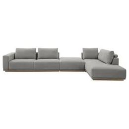 Wohnlandschaft Musterring, grau, B:395cm H:78cm T:202cm, 100% Polyester, Sofas, Wohnlandschaft, Anreihsofa mit Armlehne links, Eckteil rechts mit Kissen & Hocker