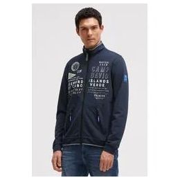 Sweatjacke CAMP DAVID, Herren, Gr. 3XL, blau, Material: 70% Baumwolle, 24% Polyester, 6% Elasthan, bedruckt, bestickt, relaxed fit normal, hoch geschlossener Ausschnitt, eingesetzt B&uuml;ndchen, Sweatjacken Sweatjacke, mit reflektierenden Details