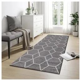 Teppich Sanat "Trellis", grau, B:80cm H:10mm L:200cm, Kunstfaser, Teppiche, Teppich, Kurzflor, skandi, boho, auch als L&auml;ufer und in rund