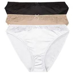Slip bonprix "Slip mit Spitze (3er Pack)", Damen, Gr. 40/42 (M), 3 Stk., schwarz (schwarz, wei&szlig;, kreidebeige), Obermaterial: 86% Polyester, 14% Elasthan. Spitze: 75% Polyamid, 15% Viskose, 10% Elasthan, Unterhosen Slip, mit zweifarbigem Stickereieinsatz, mit zarter Spitze, 3er Pack