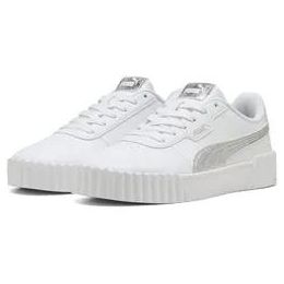 Sneaker Puma "Carina 3.0 Metallic Whisper Sneakers Damen", Damen, Gr. 40, wei&szlig; silber metallic, Obermaterial: Synthetik, Textil. Futter: Textil. Innensohle: Textil. Laufsohle: Gummi, Schuhe Sneaker