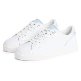 Plateausneaker Tommy Hilfiger "TH CHIC SNEAKER", Damen, Gr. 39, wei&szlig;, hellbau, Leder, Schuhe Plateausneaker, Freizeitschuh, Halbschuh, Schn&uuml;rschuh mit Ziern&auml;hten