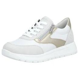 Keilsneaker Remonte, Damen, Gr. 37, wei&szlig;, goldfarben, Lederimitat, Schuhe, Schn&uuml;rschuh, Halbschuh, Casual-Sneaker mit seitlichem Rei&szlig;verschluss