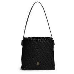 Schultertasche Tommy Hilfiger "TH BRAIDED SHOULDER BAG", Damen, Gr. B/H/T: 29cm x 24cm x 4cm, schwarz, Lederimitat, Taschen Schultertasche, Damen Tragetasche, Umh&auml;ngetasche, Abendtasche mit TH-Logo