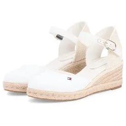 Keilsandalette Tommy Hilfiger "MID WEDGE ESPAD CLOSED TOE", Damen, Gr. 40, ecru, Leder, Textil, Schuhe, Plateau, Sommerschuh mit verstellbarer Schnalle, schmale Form