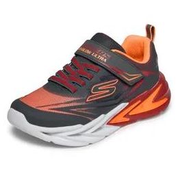 Sneaker Skechers "FLEX-GLOW ULTRA", M&auml;dchen, Gr. 31, grau, orange, Lederimitat, Textil, Mesh, kontrastfarbene Details, Schuhe Sneaker, Klettschuh zum Schl&uuml;pfen, Gr&ouml;&szlig;enschablone zum Download
