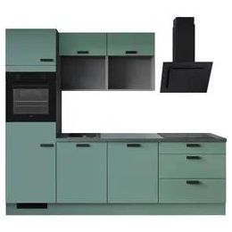 K&uuml;chenzeile IMPULS K&Uuml;CHEN "Breslau", Ausrichtung w&auml;hlbar, Schubk&auml;sten mit Soft-Close", k&uuml;che: gr&uuml;n, front: thymian, korpus: grafit, arbeitsplatte: marmor gr&uuml;n, B:260cm H:222,06cm T:60cm, Komplettk&uuml;chen-Sets, K&uuml;chenzeile, vormontiert, wahlweise mit E-Ger&auml;ten, Breite 260cm