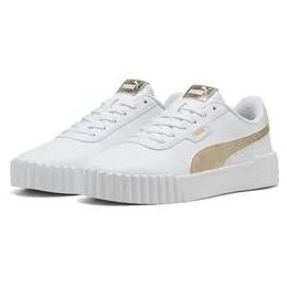 Sneaker Puma "Carina 3.0 Metallic Whisper Sneakers Damen", Damen, Gr. 38,5, wei&szlig; gold, Obermaterial: Synthetik, Textil. Futter: Textil. Innensohle: Textil. Laufsohle: Gummi, Schuhe Sneaker