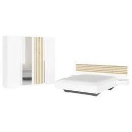 Schlafzimmer-Set Rauch "Komplettzimmer Komplett Set Schrank 226 cm Bett 160/180 cm LAMELLA", wei&szlig; (alpinwei&szlig;, eiche artisan), PREMIUM + ohne Matratze, B/H: 160cm x 200cm, PREMIUM, Holzwerkstoff, Schlafzimmerm&ouml;bel-Sets