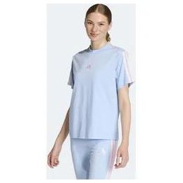 T-Shirt Adidas SPORTSWEAR "W 3S SJ T B", Damen, Gr. L, glow blau, clear pink, Obermaterial: 100% Baumwolle, normal, Rundhals, Shirts T-Shirt, klassische 3-Streifen an den &Auml;rmeln, ohne Verschluss