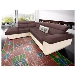 Ecksofa COTTA "Speedway L-Form", creme, braun, B:262cm H:79cm T:102cm, Kunstleder SOFTLUX / Struktur (100% Polyester);Edles Flachgewebe (100% Polyester) / Feine Struktur (100% Polyester);Kunstleder SOFTLUX / Luxus-Microfaser (100% Polyester), Sofas, Ecksofa, mit Kopfteilverstellung, wahlweise mit Bettfunktion & Bettkasten