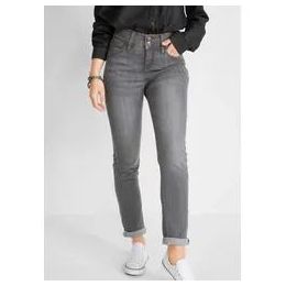 Slim-fit-Jeans bonprix "Slim-Fit-Jeans High Waist, Komfort-Stretch", Damen, Gr. 46, N-Gr, grau (grau denim used (l&auml;nge: regul&auml;r)), Denim/Jeans, Obermaterial: 82% Baumwolle, 17% Polyester, 1% Elasthan, unifarben, skinny fit lang, Jeans Slim-fit-Jeans, Skinny fit Passform, mit Eingrifftaschen und Ges&auml;&szlig;taschen