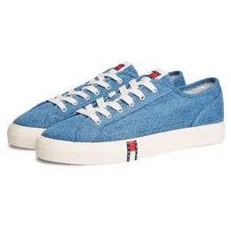 Tommy Hilfiger Plateausneaker TOMMY JEANS "ARCHIVE Y2K DENIM", Damen, Gr. 40, denim, Baumwolle, unifarben, used, Schuhe Plateausneaker, Schn&uuml;rschuh, Halbschuh, Freizeitschuh mit Flagge im Plateau