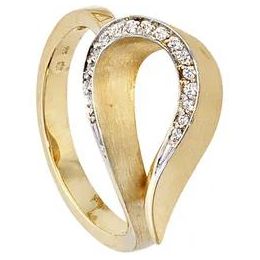 Diamantring Jobo "Goldring" Gr. 58, gelbgold 585, Fingerringe, Damen, 58, SI = kleine Einschl&uuml;sse, Diamanten Gelbgold 585, Diamanten, Gelbgold 585, Diamantring, 585 Gold teil matt mit 16 Diamanten