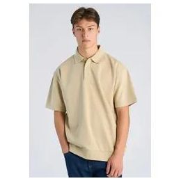 Poloshirt LINDBERGH "Poloshirt Oversize Fit", Damen, Gr. L, sand, Obermaterial: 85% Baumwolle, 15% Polyester, unifarben, oversize, Shirts