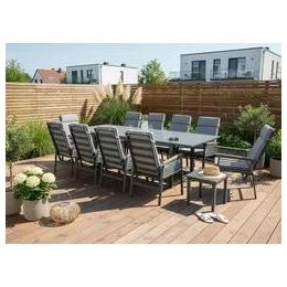 Garten-Essgruppe Konifera "Edessa Komfort", dunkelgrau, dunkelgrau, Aluminium, Sitzm&ouml;bel-Sets, inkl. 10 Sessel, 10 Sitzkissen, 1 Ausziehtisch, 1 Beistelltisch