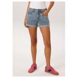 Shorts Aniston CASUAL, Damen, Gr. 46, N-Gr, blau (blau used), Denim/Jeans, Obermaterial: 81% Baumwolle, 17% Polyester, 2% Elasthan, Abriebeffekte, figurumspielend kurz, Hosen Shorts, mit fixiertem Beinaufschlag - NEUE KOLLEKTION