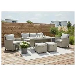 Gartenlounge-Set Konifera "Amsterdam XL", grau,, Polyrattan, Stahl, Sitzm&ouml;bel-Sets, bestehend aus 2 Sesseln, 2 Hocker, 1 Sofa, 10 Sitzauflagen, 1 Tisch